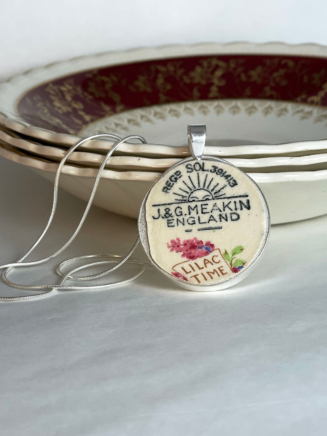 J&G Meakin, 'lilac Time', Backstamp, Round Sterling Silver Pendant - Etsy