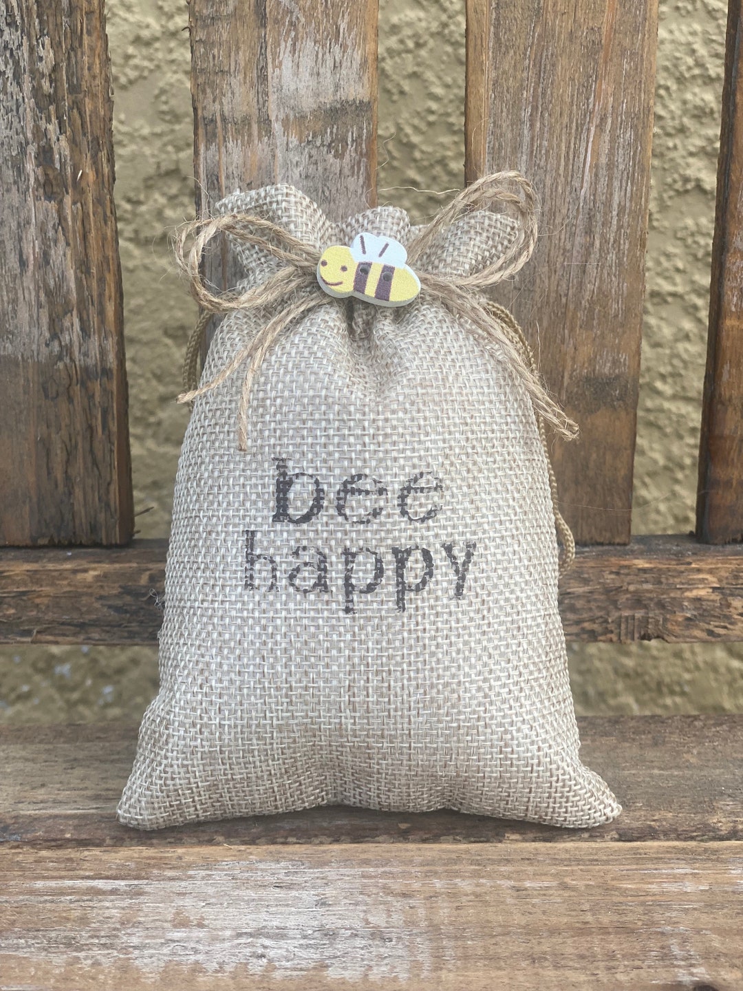 Bee Happy Mini Burlap Sack for Bee Tiered Tray Decor, Decorarive Mini ...