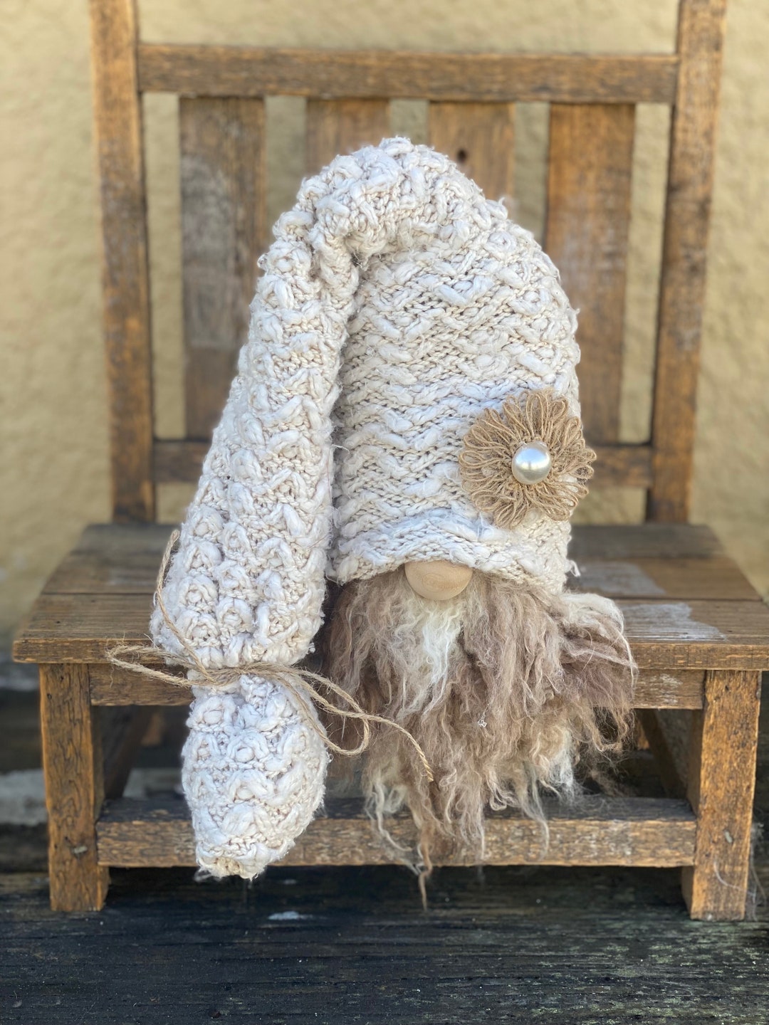 Neutral Farmhouse Gnomes With Burlap Flower, Spring Gnome, Rustic ...