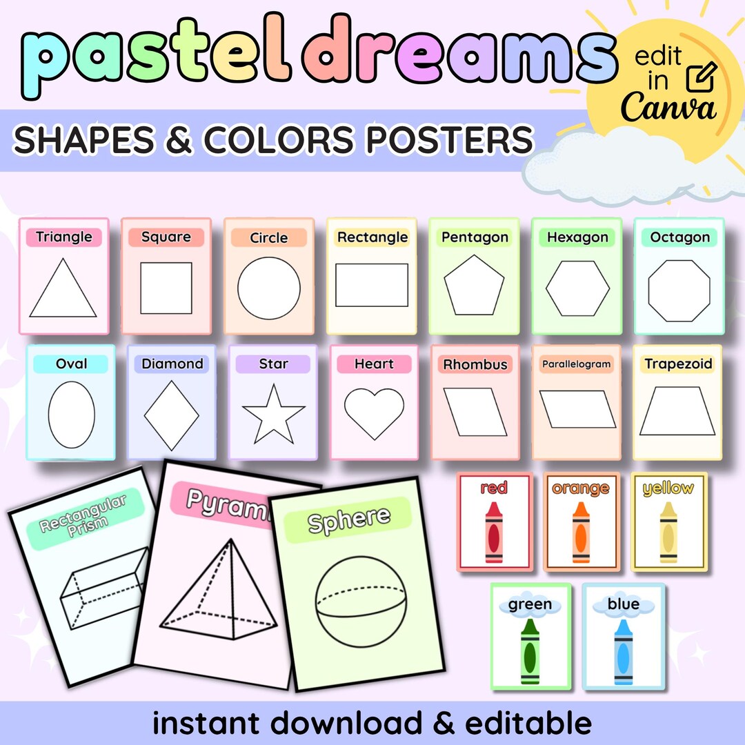 Pastel Shape and Color Posters: Classroom Homeschool Decor (editable ...