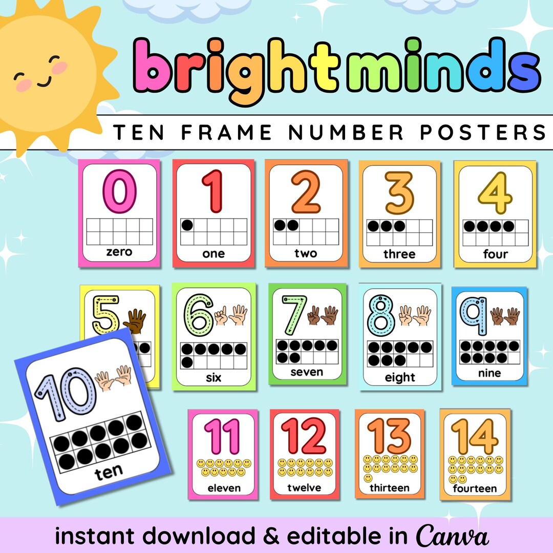 Editable Classroom Ten Frames Posters | Bright Minds Canva Printable ...