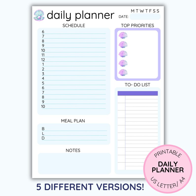 Printable Daily Planner - Ocean Themed Design - Instant Download - Etsy