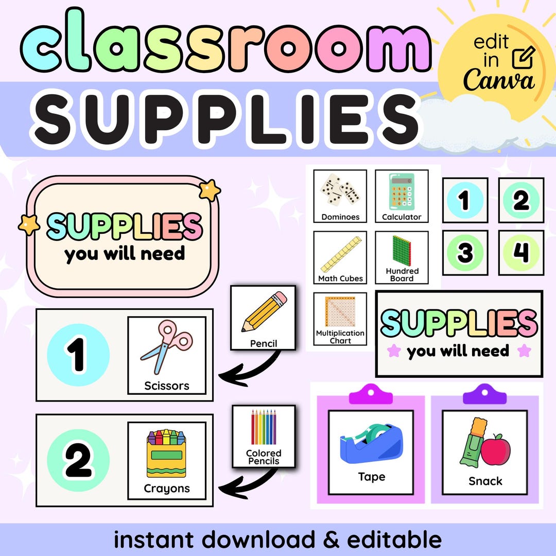 Classroom Supply Labels & Display Cards | Pastel Classroom Decor - Etsy ...