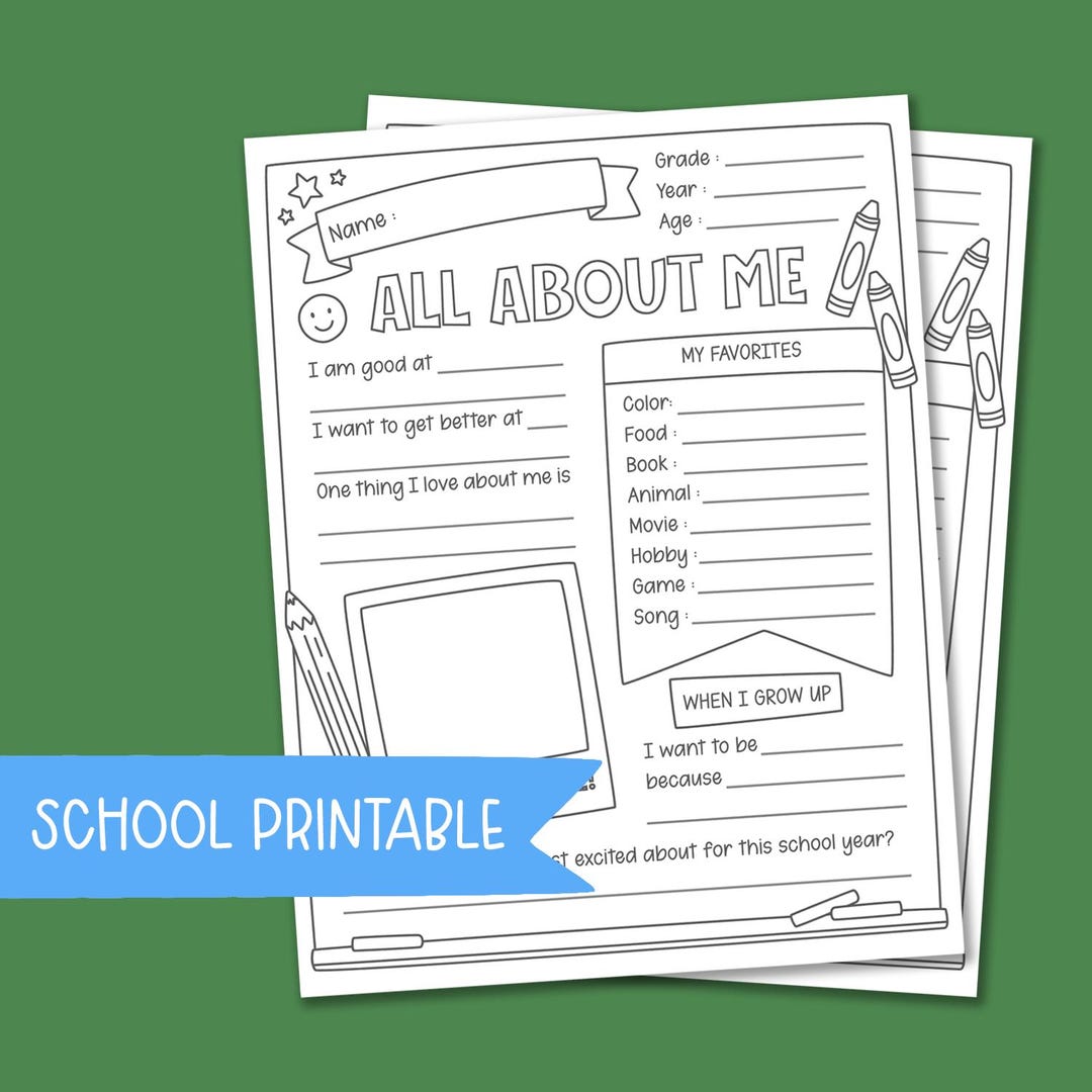 All About Me School Printable • Kids Questionnaire, Keepsake (PDF) - Etsy