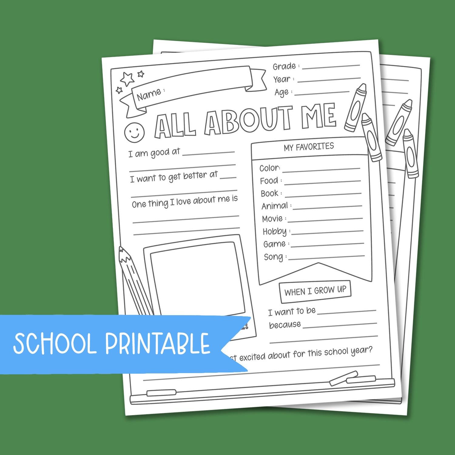 All About Me School Printable | Kids Questionnaire, Keepsake (PDF) - Etsy