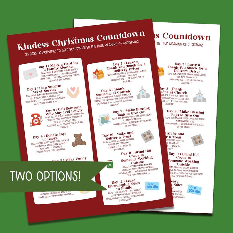 Kindness Christmas Countdown • Printable Advent Calendar for Kids (PDF ...