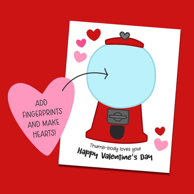Thumbprint Gumball Valentine Craft | Kids Fingerprint Heart Activity ...