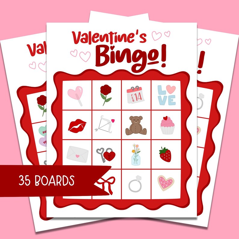Valentine's Day Bingo Game | 35 Printable Cards (PDF Download) - Etsy