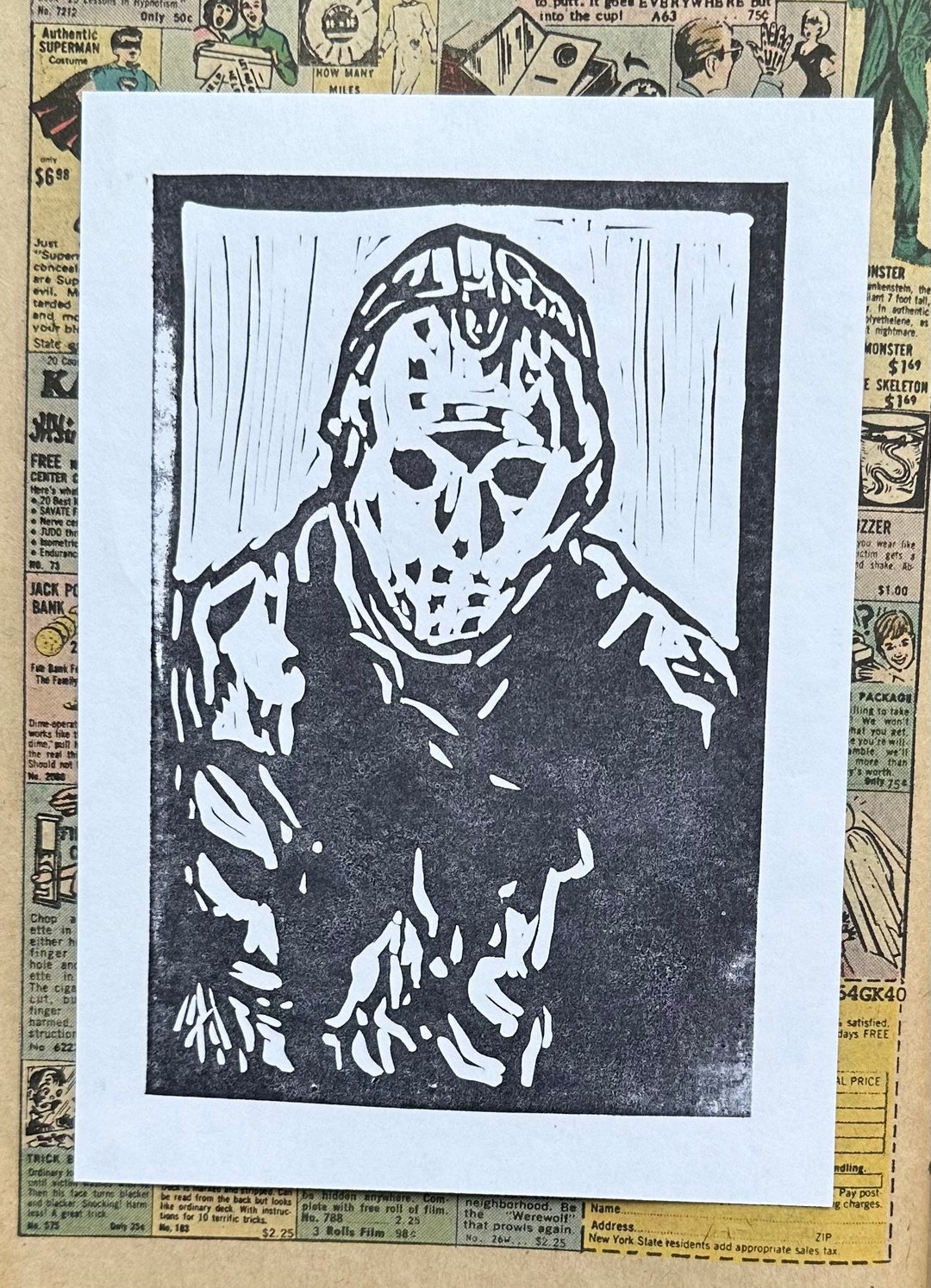 Friday the 13th Jason Voorhees Linoleum Block Print, Horror Movie Art ...