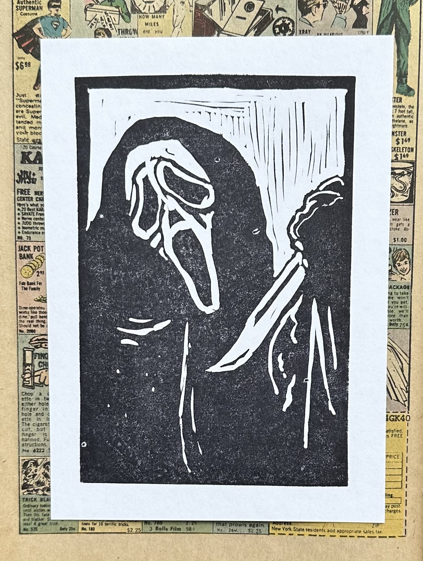 SCREAM- Ghostface, Linoleum Block Print, Horror Movie Art, Horror Home ...
