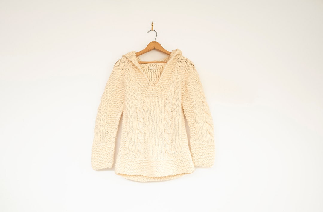 Vintage S Fisherman Style Cable Knit Wool Cardigan Pullover Irish Knit Flannery Made in Ireland ...