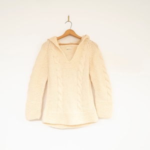 Vintage S Fisherman Style Cable Knit Wool Cardigan Pullover Irish Knit Flannery Made in Ireland ...