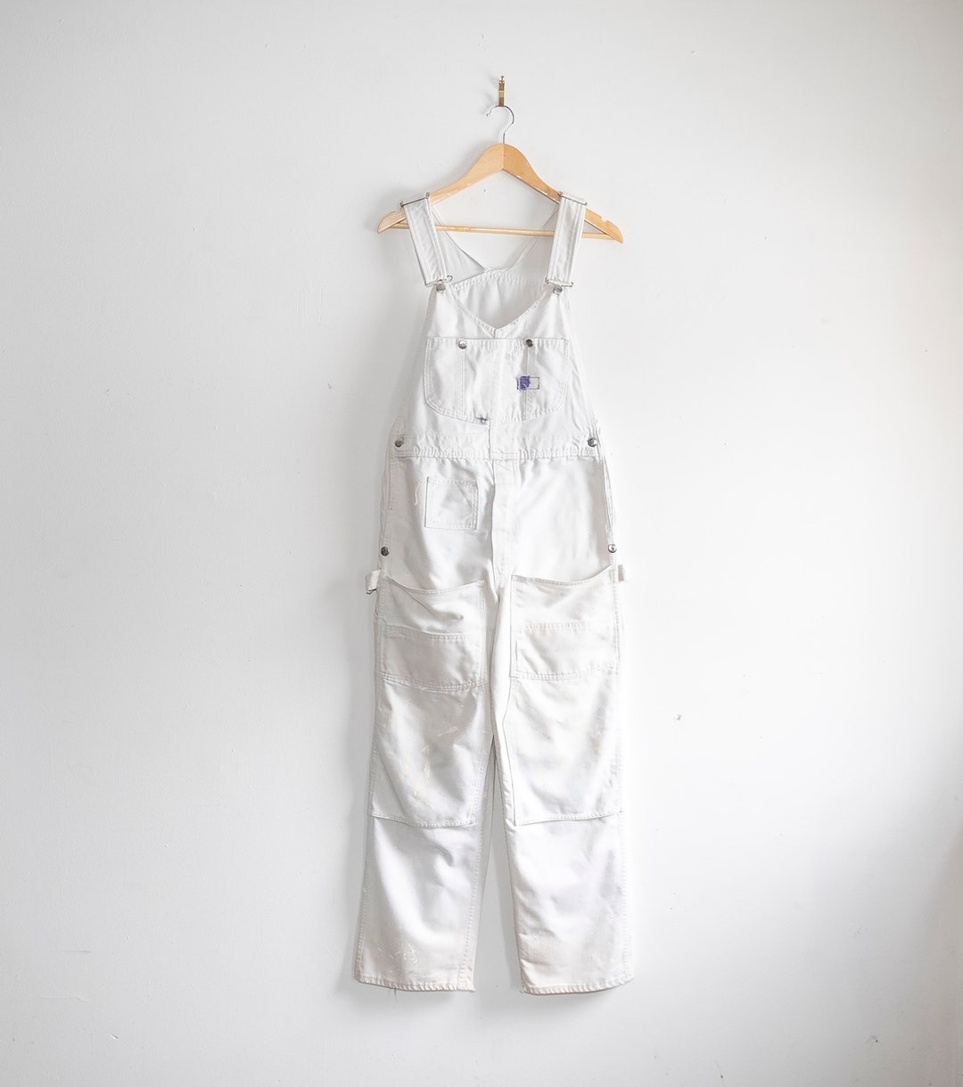 White Cotton Painter Overall Bibs 34 W 32 L White Overall Vintage Drill ...