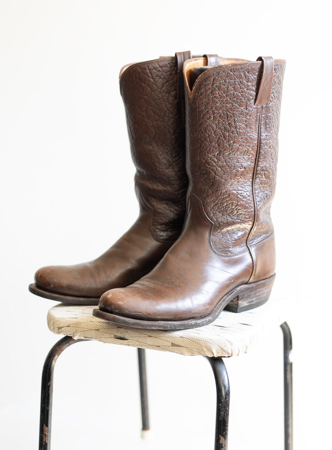 Vintage RJ Foley Brown Leather Cowboy Boots With Embroidery - Men's ...