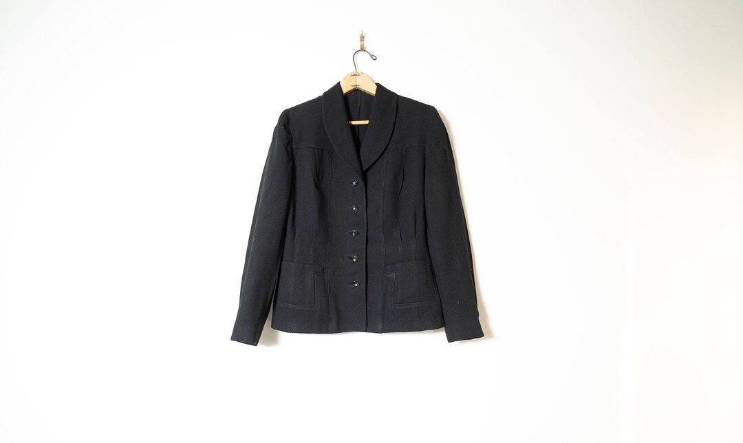 Vintage Fully Lined Button Down Black Wool Blazer / Wool 1950's Mod Pin ...