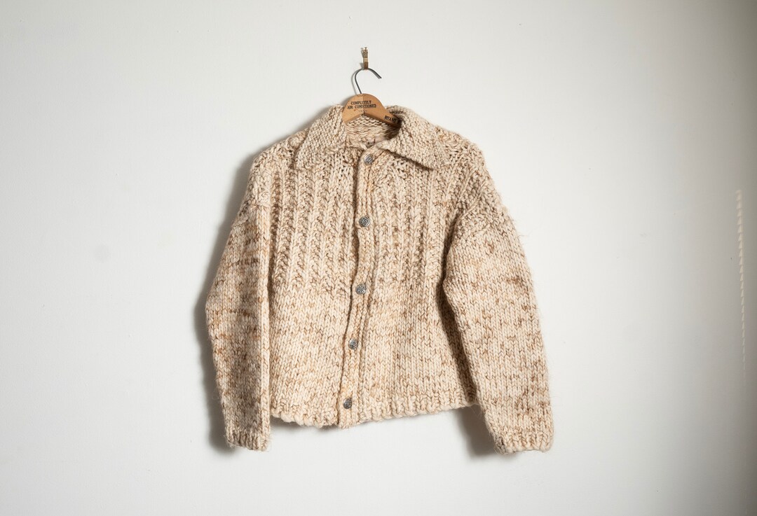 Off White Vintage L Fisherman Style Cable Knit Wool Cardigan Button up Irish Knit Flannery Made ...