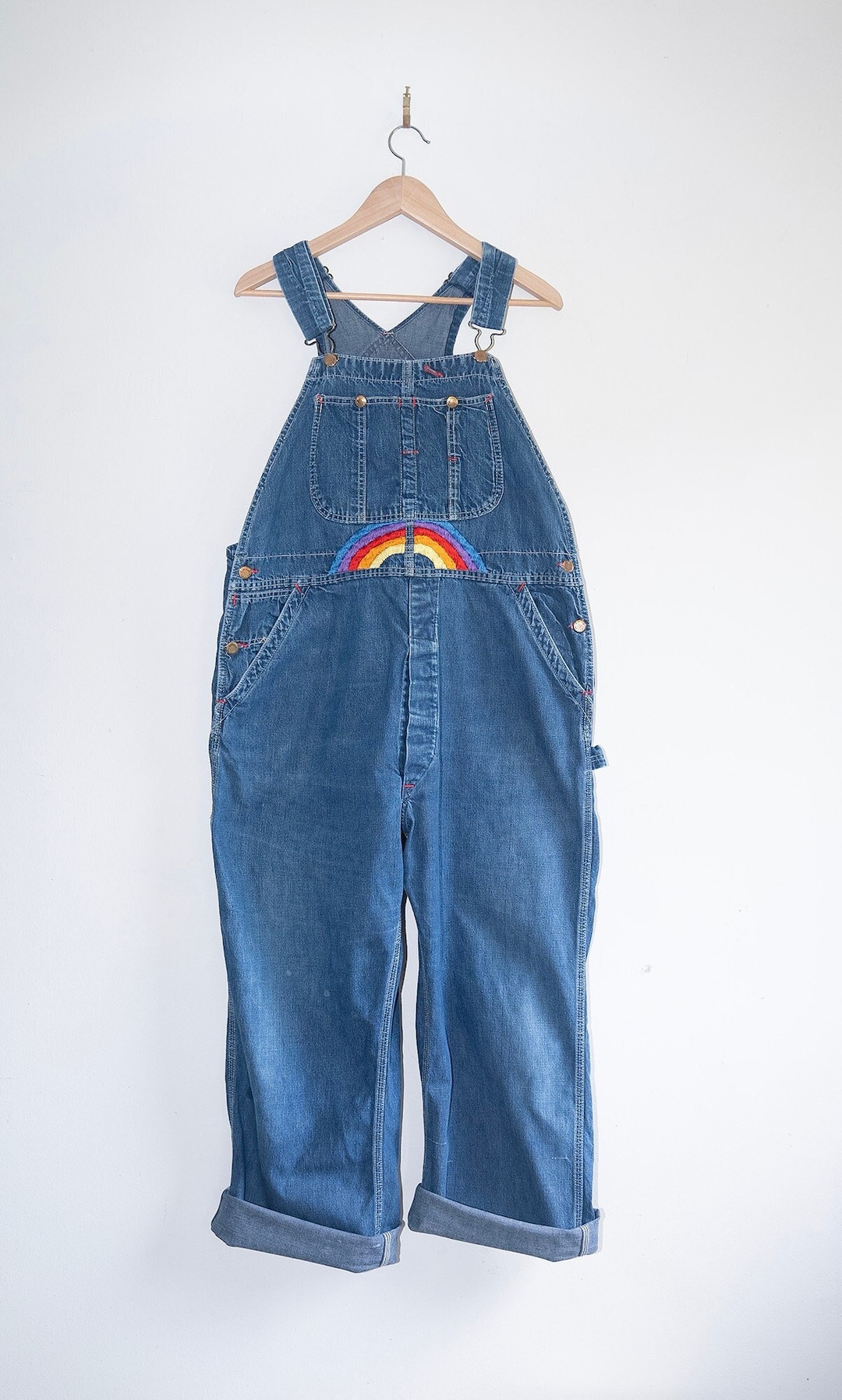 Indigo Cotton Union Made OOAK Overalls Hand Embroidered 1970s Era W 40 ...