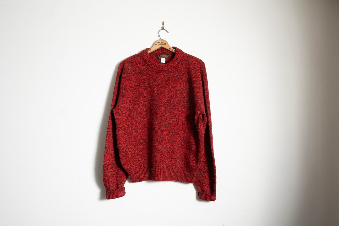 Bright Red Wool Eddie Bauer Knit Sweater in Marled Red Crew Neck XL ...