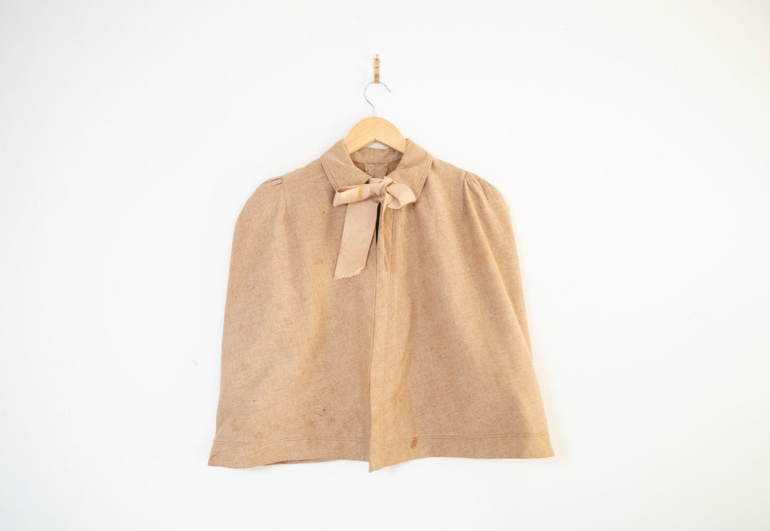 Vintage 1910s Wool Cape: Victorian Camel Brown Poncho With Satin Ribbon ...