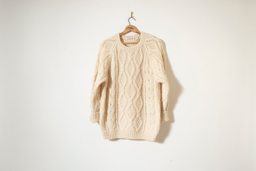 Vintage Oversized Cable Knit Wool Pullover Irish Knit Traditional Hand ...