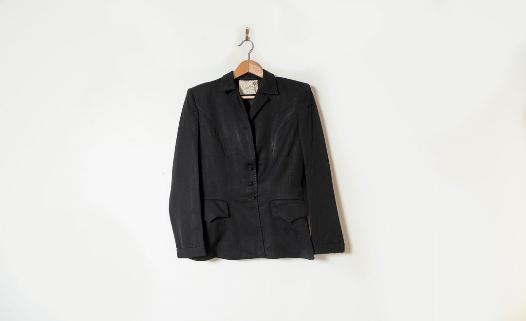 Vintage Fully Lined Button Down Black Wool Blazer / Wool 1940's Mod Pin ...