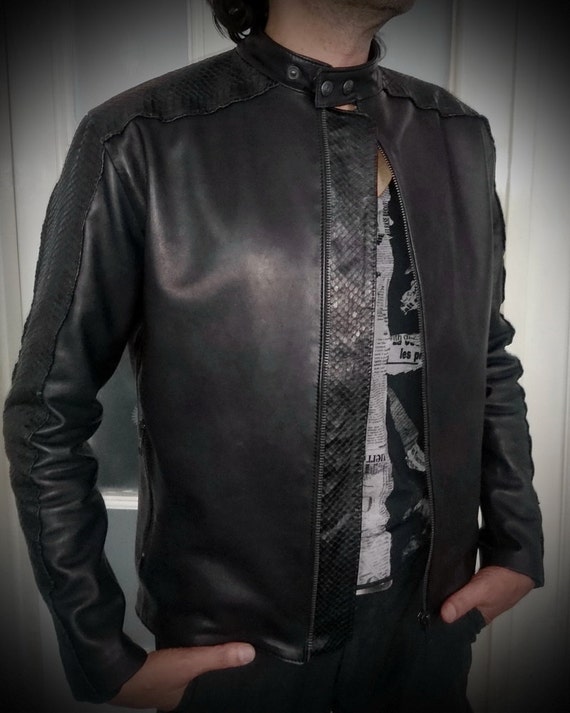 Black Inox Men's Leather Jacket With Real Snake Skin by | Etsy