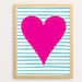 Striped Heart Print | Aqua, Hot Pink | Heart Printable | Heart Wall Art ...