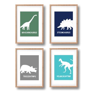 Dinosaur Wall Art Print Set of 4 | Printable | Green, Grey, Blue ...