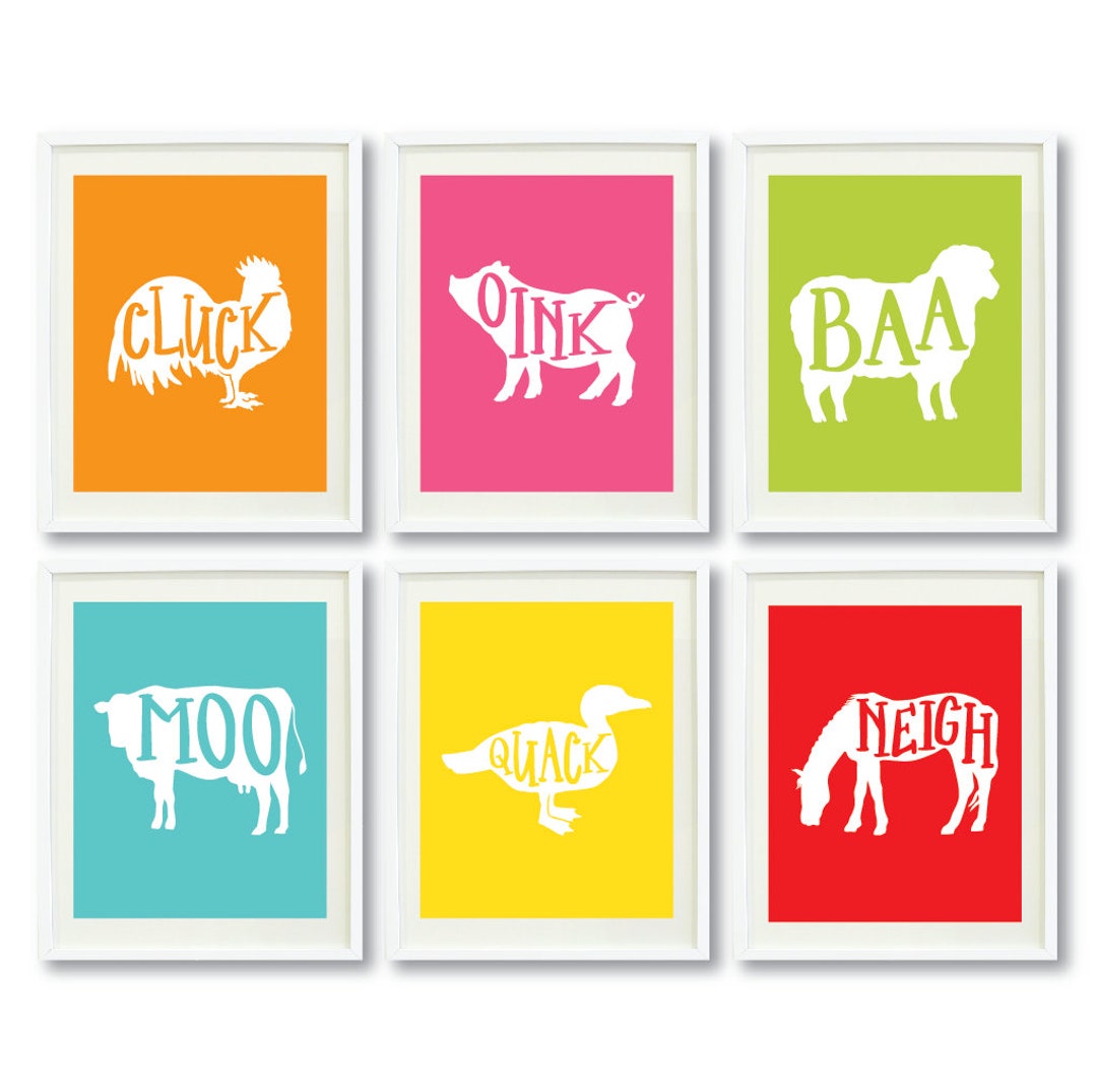 Farm Animals Wall Art Set 6 | Kids Printable Art Prints | Chicken, Pig ...