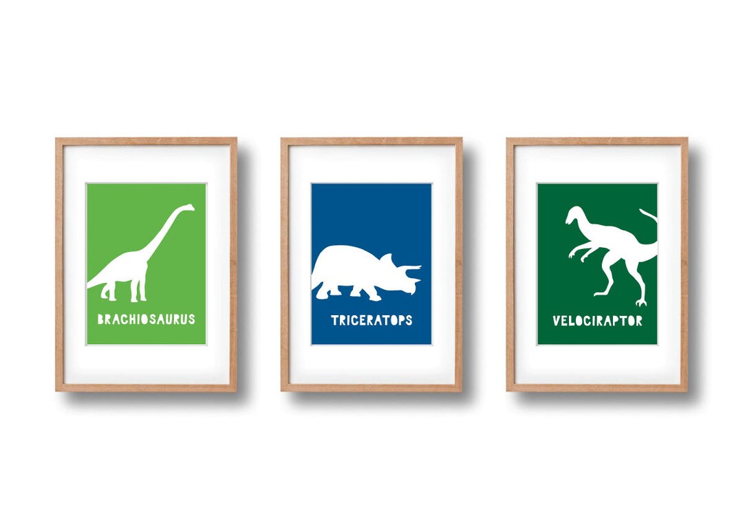 Dinosaur Wall Art Print | Printable Set of 3 | Green, Blue | Nursery ...