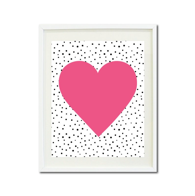 Polka Dot Heart Print | Pink, Black. White | Heart Printable | Heart ...