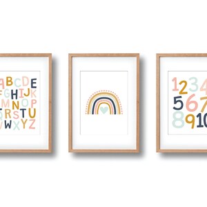 Rainbow, Alphabet, Numbers PRINTABLE Nursery Wall Art Set of 3 | Muted ...