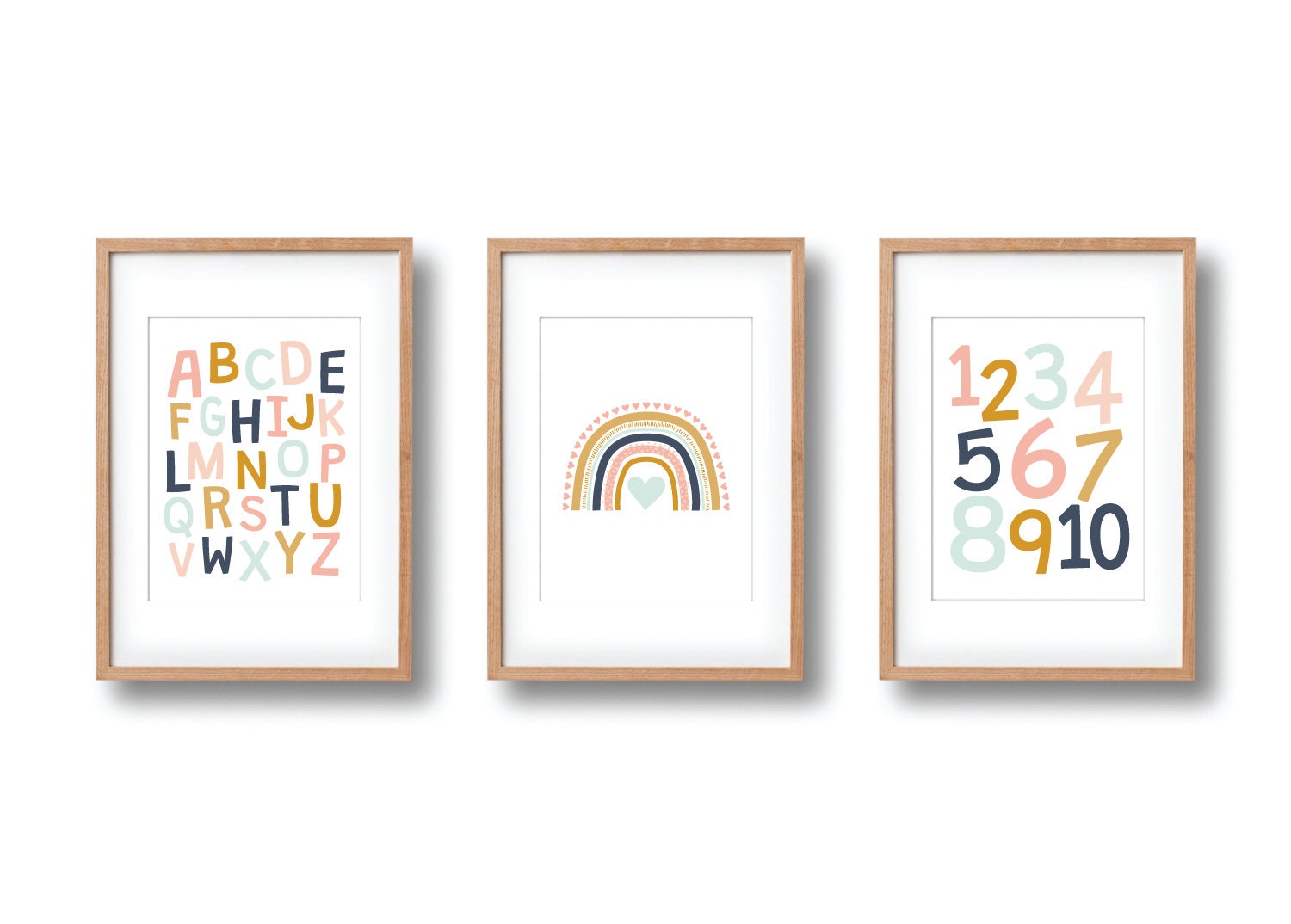 Rainbow, Alphabet, Numbers PRINTABLE Nursery Wall Art Set of 3 | Muted ...