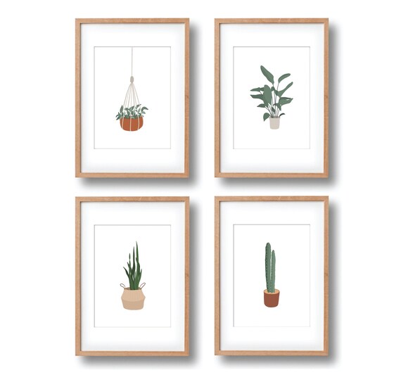 Boho Plant Printable Art Set 4 Boho Wall Decor Kitchen | Etsy