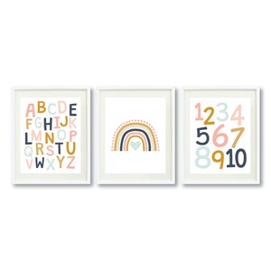 Rainbow, Alphabet, Numbers PRINTABLE Nursery Wall Art Set of 3 | Muted ...
