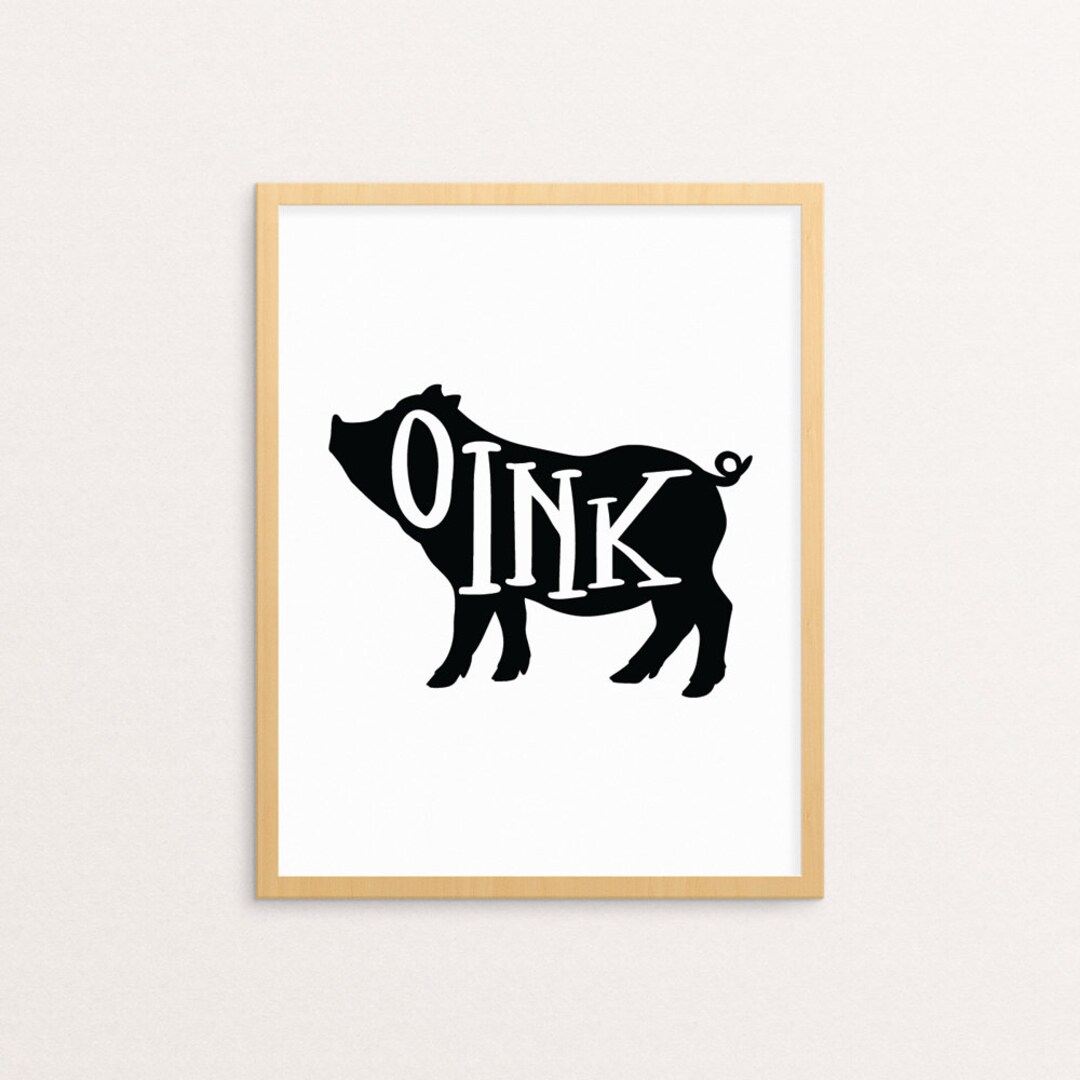 Pig Wall Art Farm Animal Nursery Art Pig Nursery Printable Black, White ...