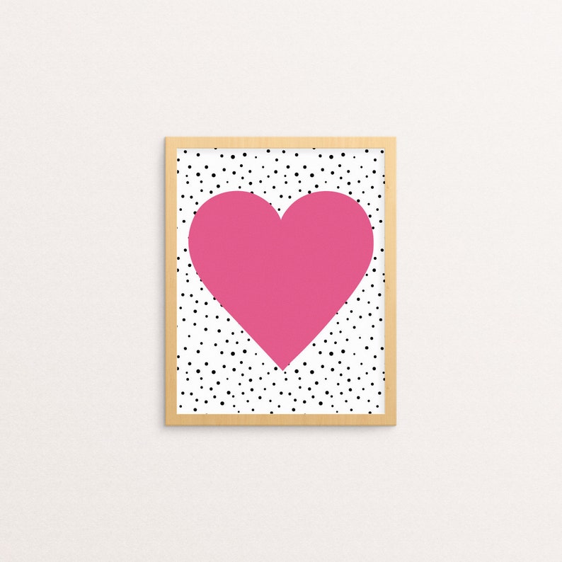 Polka Dot Heart Print | Pink, Black. White | Heart Printable | Heart ...