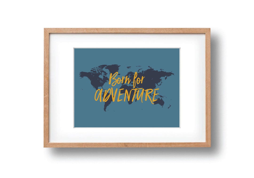 Born for Adventure World Map | Travel Theme Nursery | Blue, Mustard ...