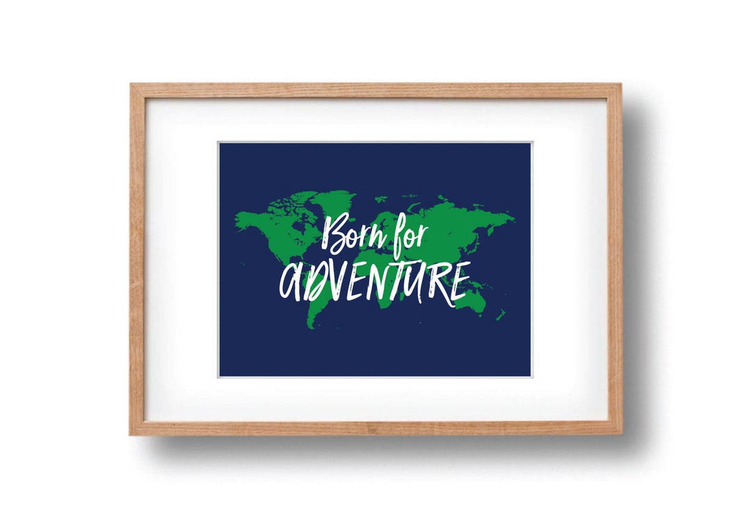 Born for Adventure World Map | Travel Theme Nursery | Navy Blue, Green ...