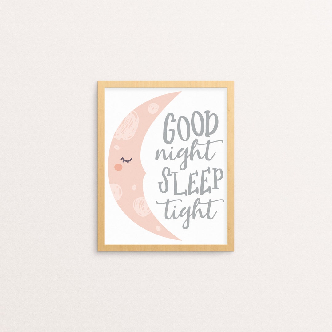 Goodnight Sleep Tight Wall Art | Bedtime Printable | Moon Print | Peach ...