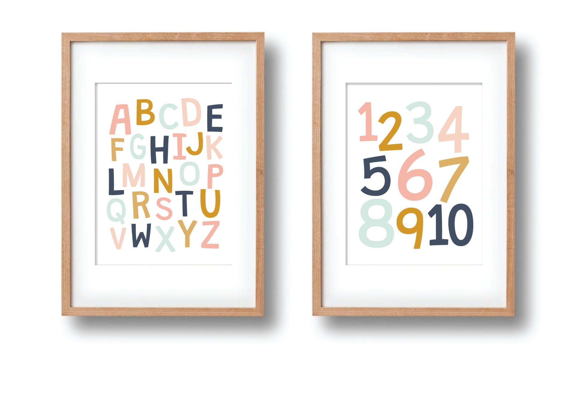 Alphabet, Numbers PRINTABLE Nursery Wall Art Set | Kids Muted Boho ...