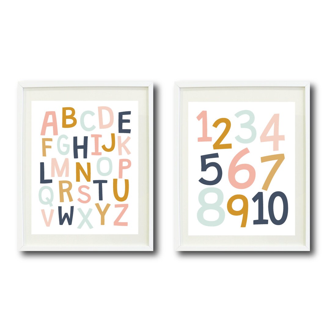 Alphabet, Numbers PRINTABLE Nursery Wall Art Set | Kids Muted Boho ...