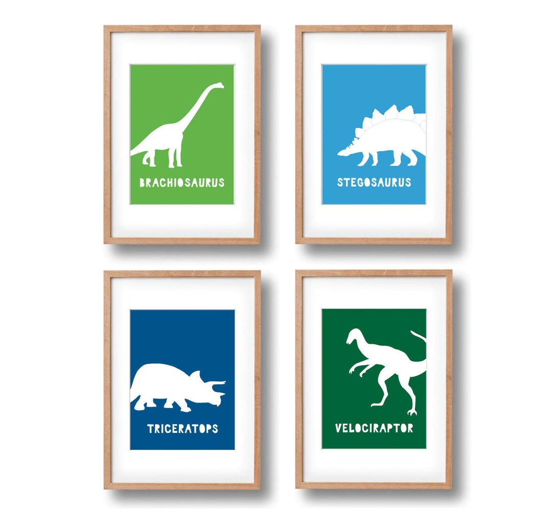 Dinosaur PRINTABLE Wall Art Print Set of 4 Green, Blue Nursery Wall ...
