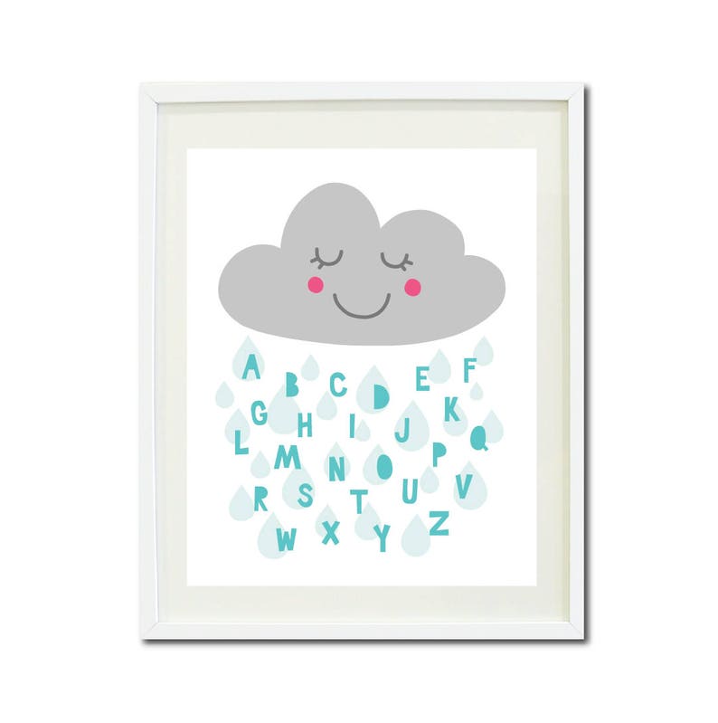 Alphabet Cloud and Raindrops PRINTABLE Wall Art Alphabet Print ABC ...