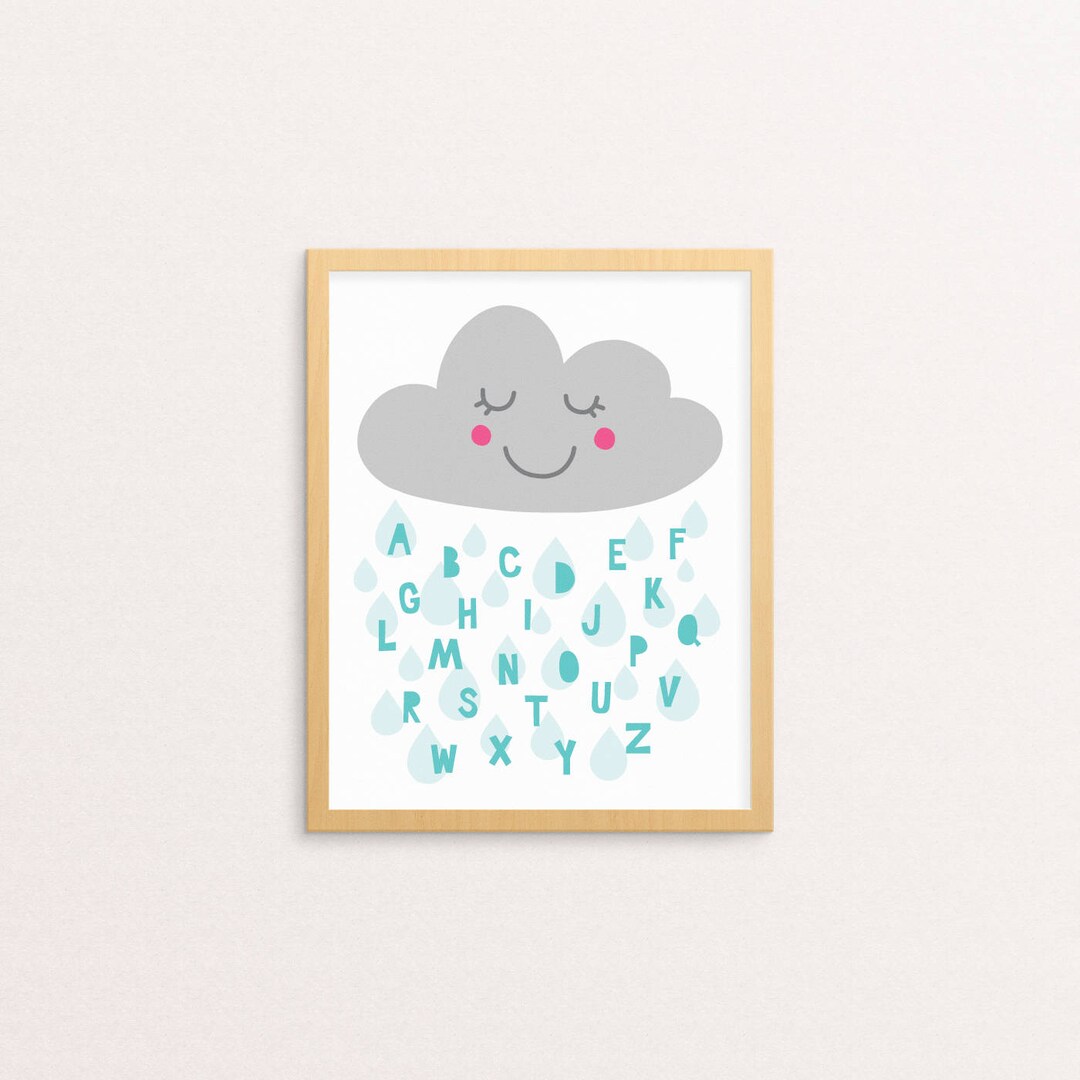 Alphabet Cloud and Raindrops PRINTABLE Wall Art | Alphabet Print | ABC ...