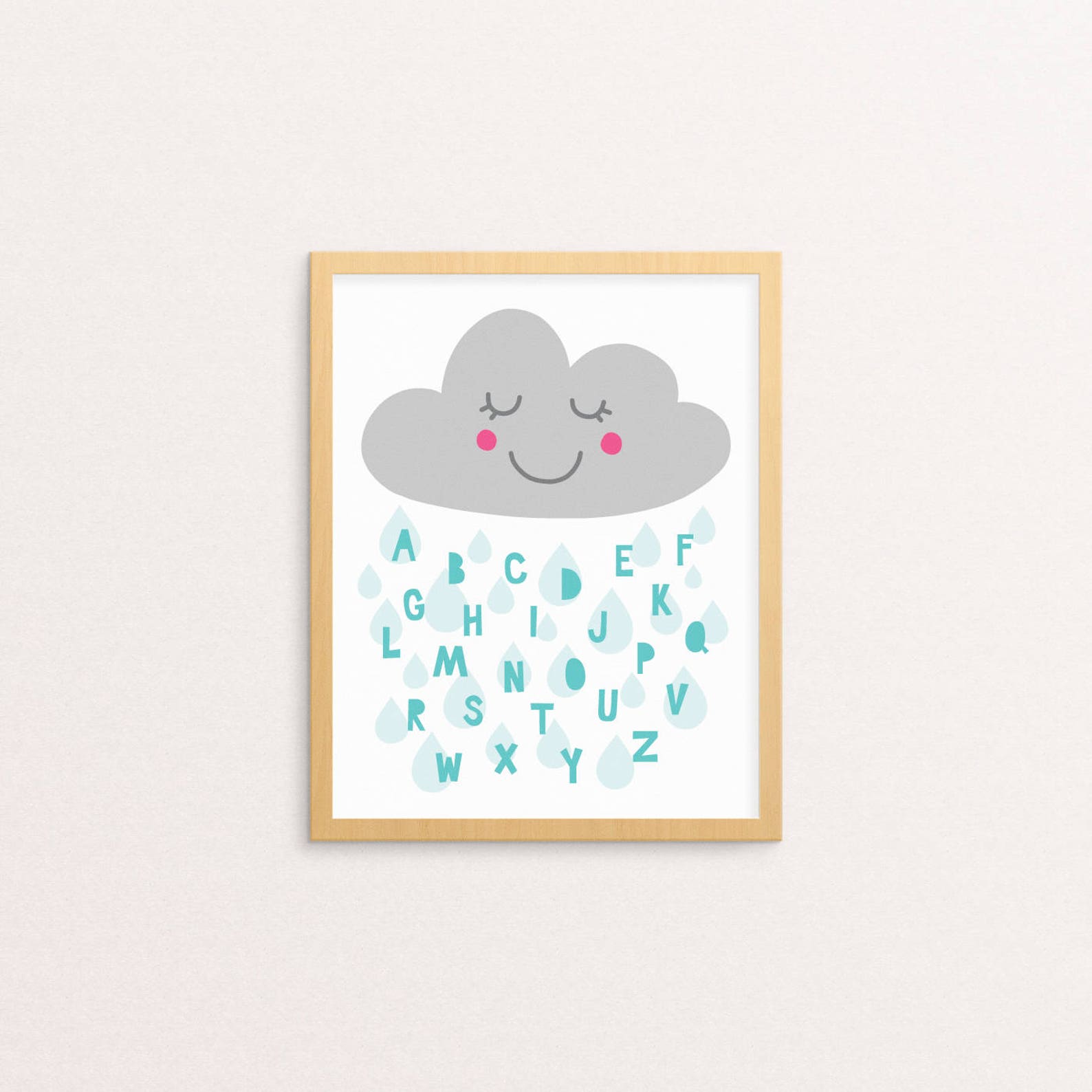 Alphabet Cloud and Raindrops PRINTABLE Wall Art Alphabet Print ABC ...