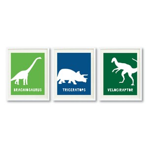 Dinosaur Wall Art Print Printable Set of 3 Green, Blue Nursery Wall ...