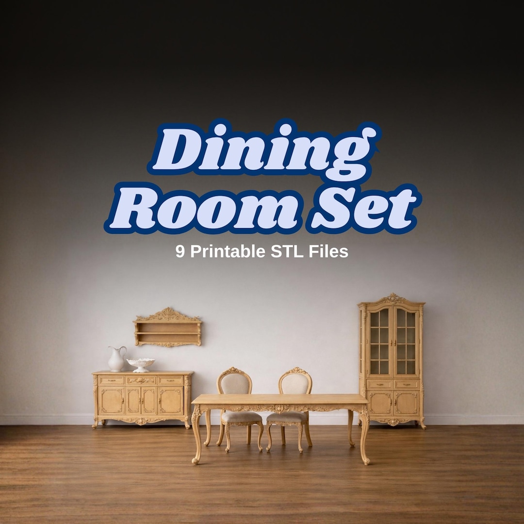 Dining Room STL Set – Classic Dining Furniture, Table Chair Sideboard ...