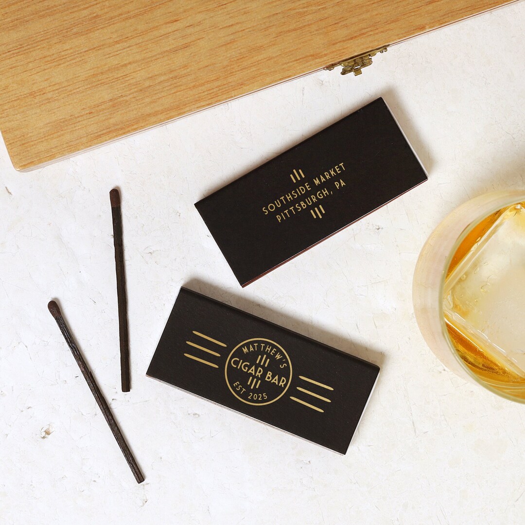 Custom Cigar Matchboxes - Retro Cigar Bar - Wedding Favor Matches, Long ...