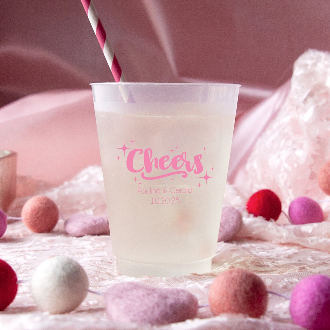 Cheers With Sparkles - Personalized Cups - 10 Oz Plastic Frost Flex ...